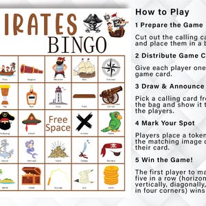 60 Pirate Bingo Cards, Pirate Bingo Games, Pirate Birthday Party ...