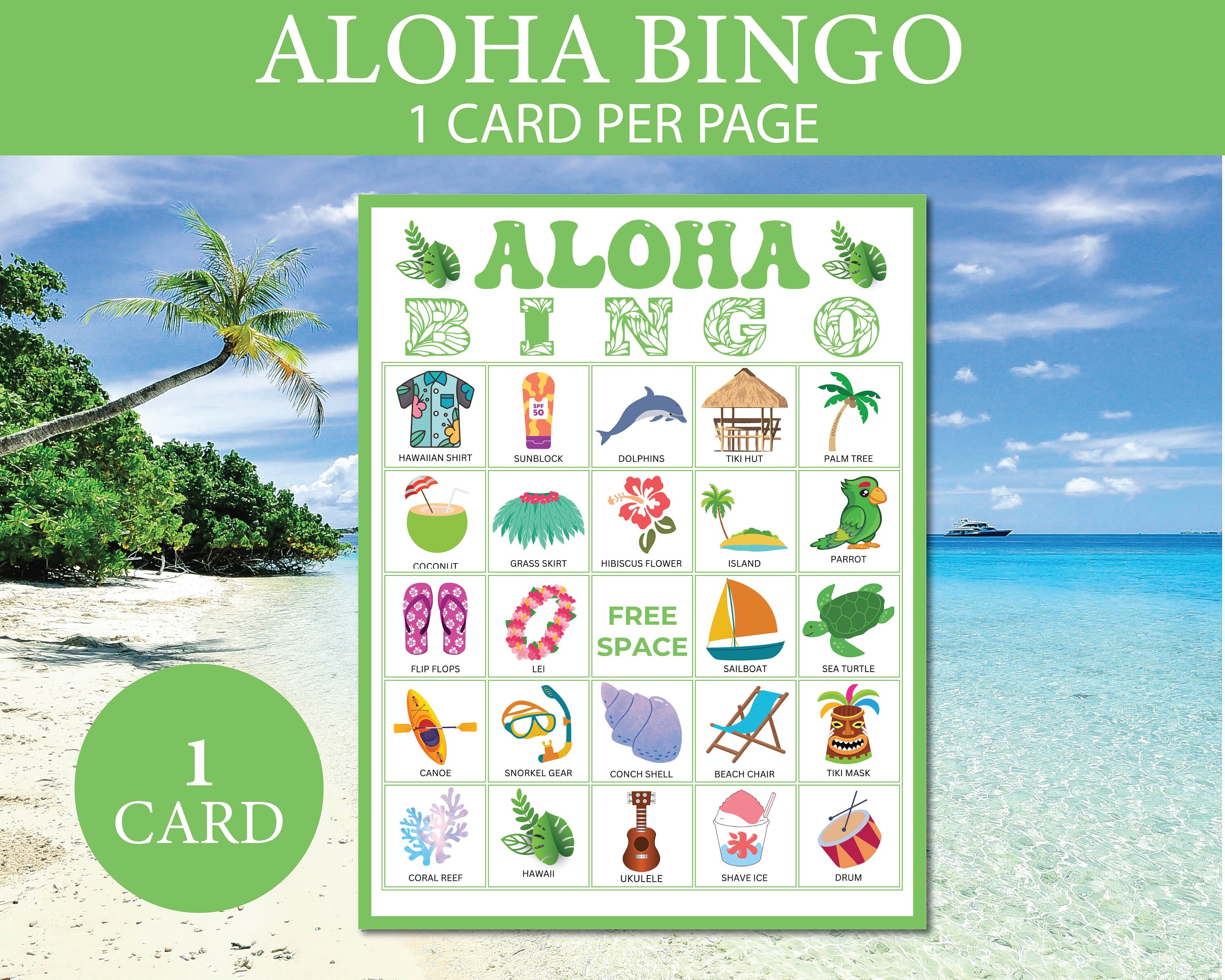 Aloha Bingo, Luau Bingo, Hawaiian Bingo, Luau Birthday Party, 30 ...