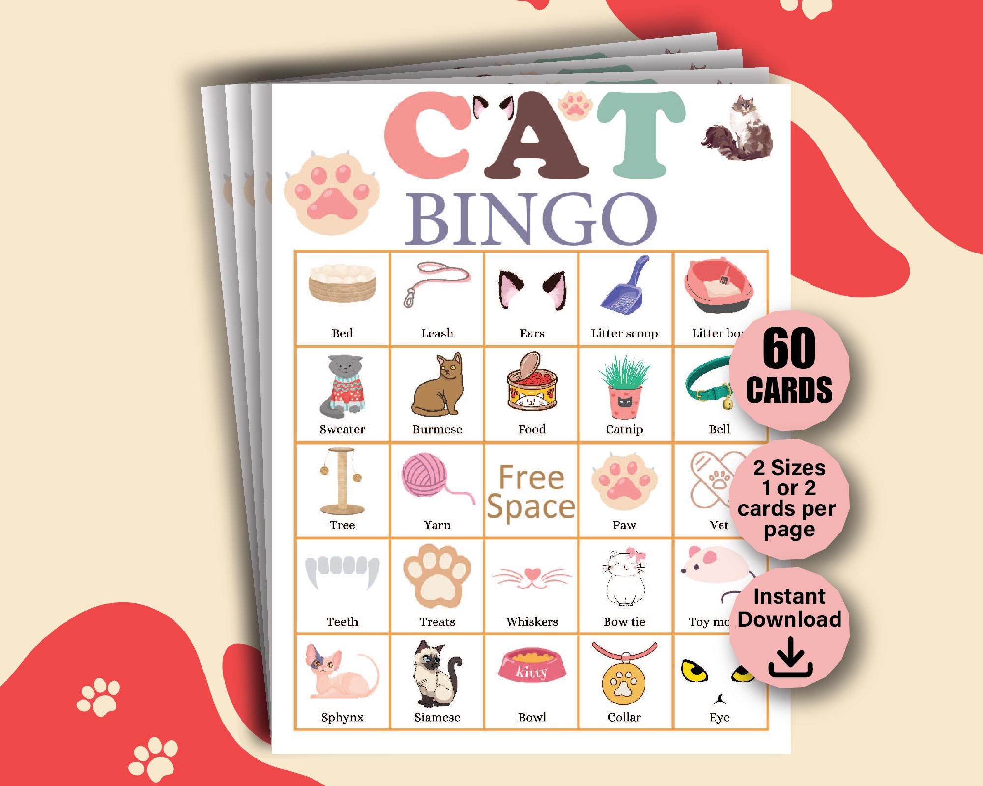 60 Cat Bingo Cards, Kitten Bingo, Kitty Party Game, Pets Classroom ...