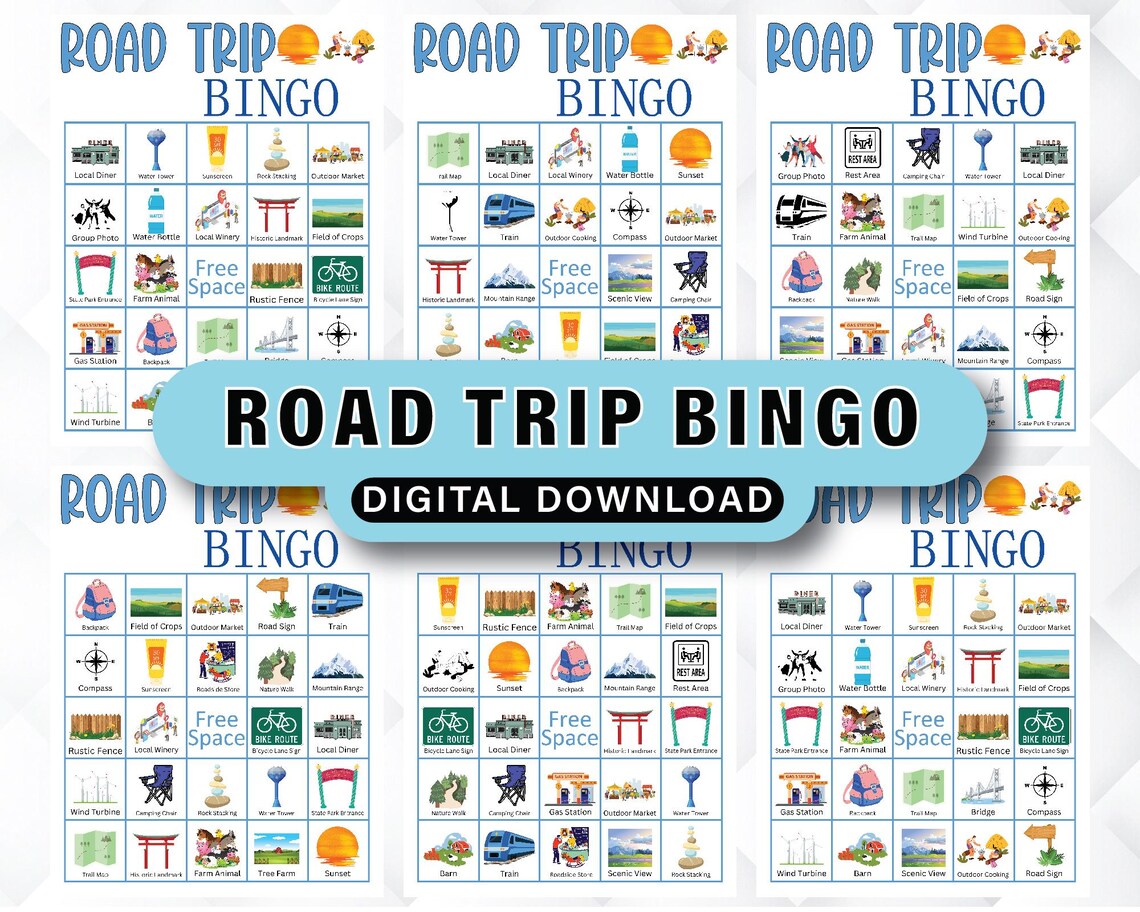 60 Road Trip Bingo Cards, Fun Travel Game for Kids, Family Car Ride ...