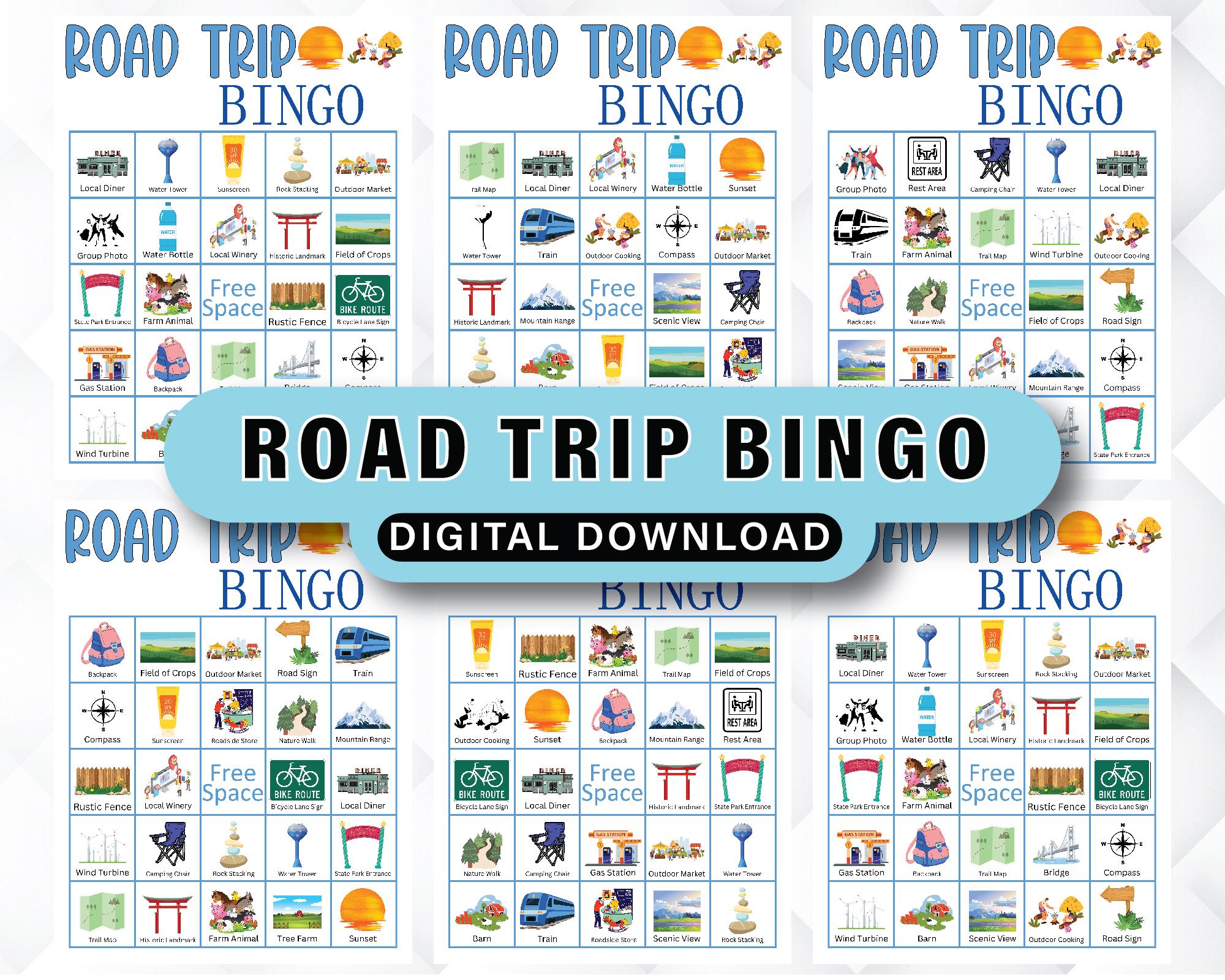 60 Road Trip Bingo Cards, Fun Travel Game for Kids, Family Car Ride ...