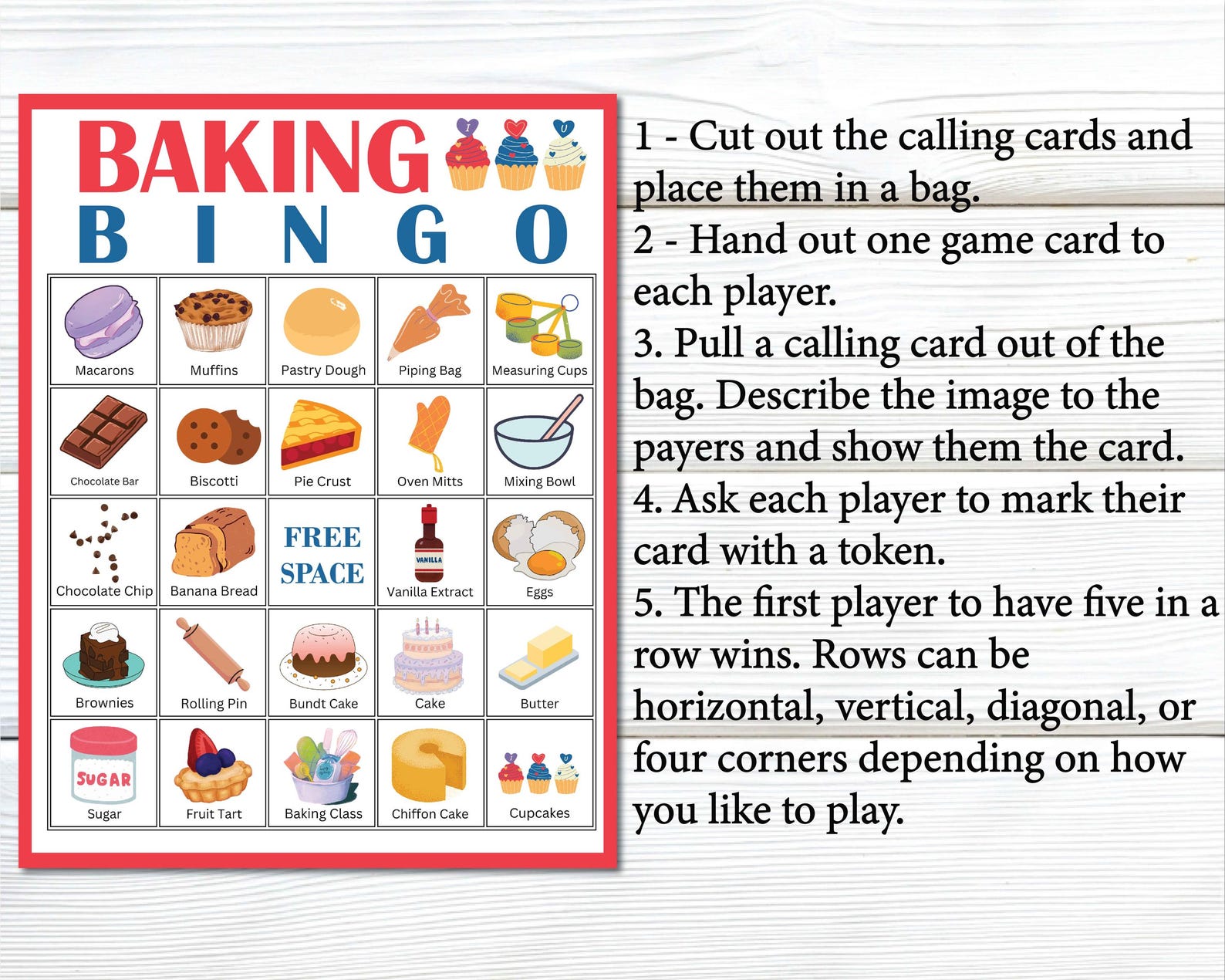100 Baking Bingo Cards, Printable Baking Bingo Card, Baking Birthday ...