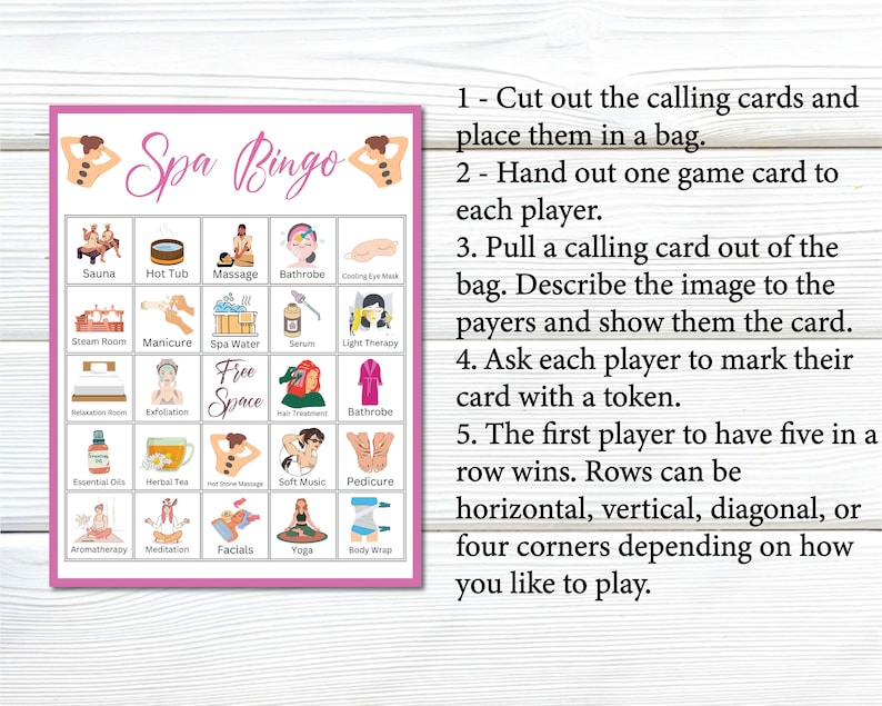 Spa Bingo, 60 Spa Bingo Cards, Spa Birthday Party Game, Spa Themed ...