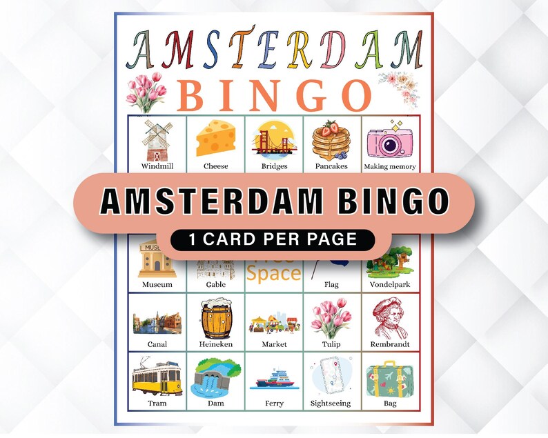 60 Amsterdam Bingo Cards, Amsterdam Travel Bingo, City Explore Game ...