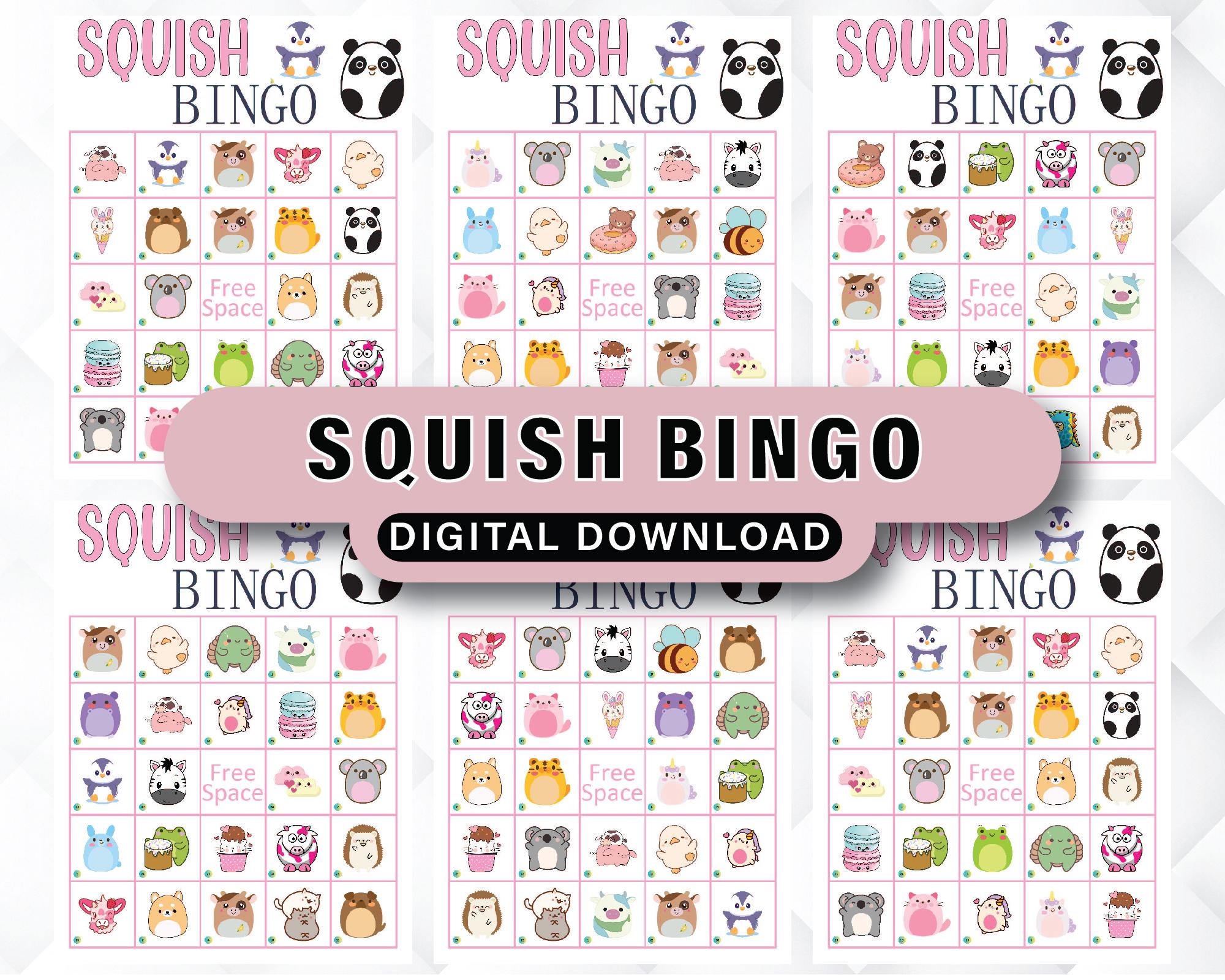60 Squish Bingo Cards, Squish Mallow Party, Squishy Birthday Party ...