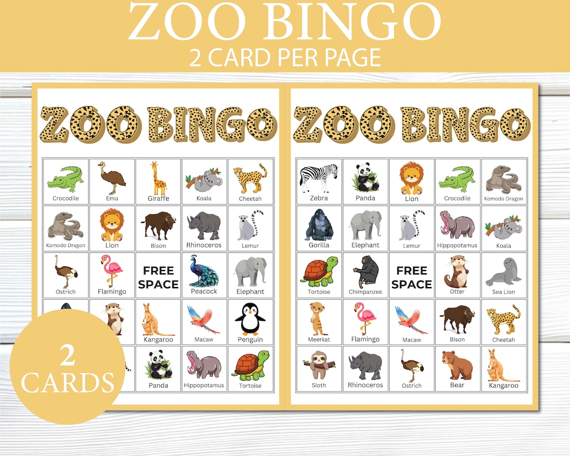 Zoo Bingo, 50 Printable Zoo Bingo Cards, Zoo Birthday Bingo, Animal ...