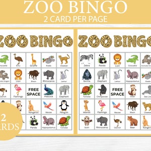 Zoo Bingo, 50 Printable Zoo Bingo Cards, Zoo Birthday Bingo, Animal ...