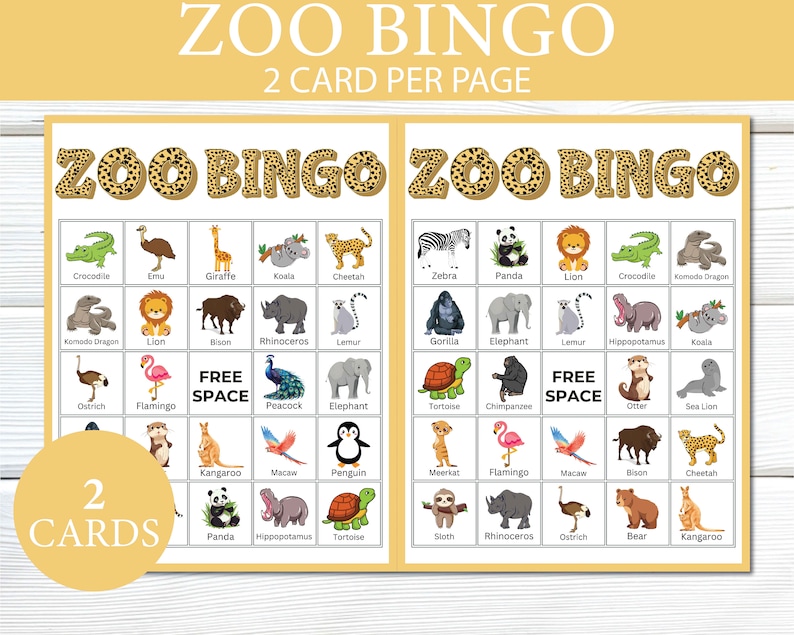 Zoo Bingo, 50 Printable Zoo Bingo Cards, Zoo Birthday Bingo, Animal ...