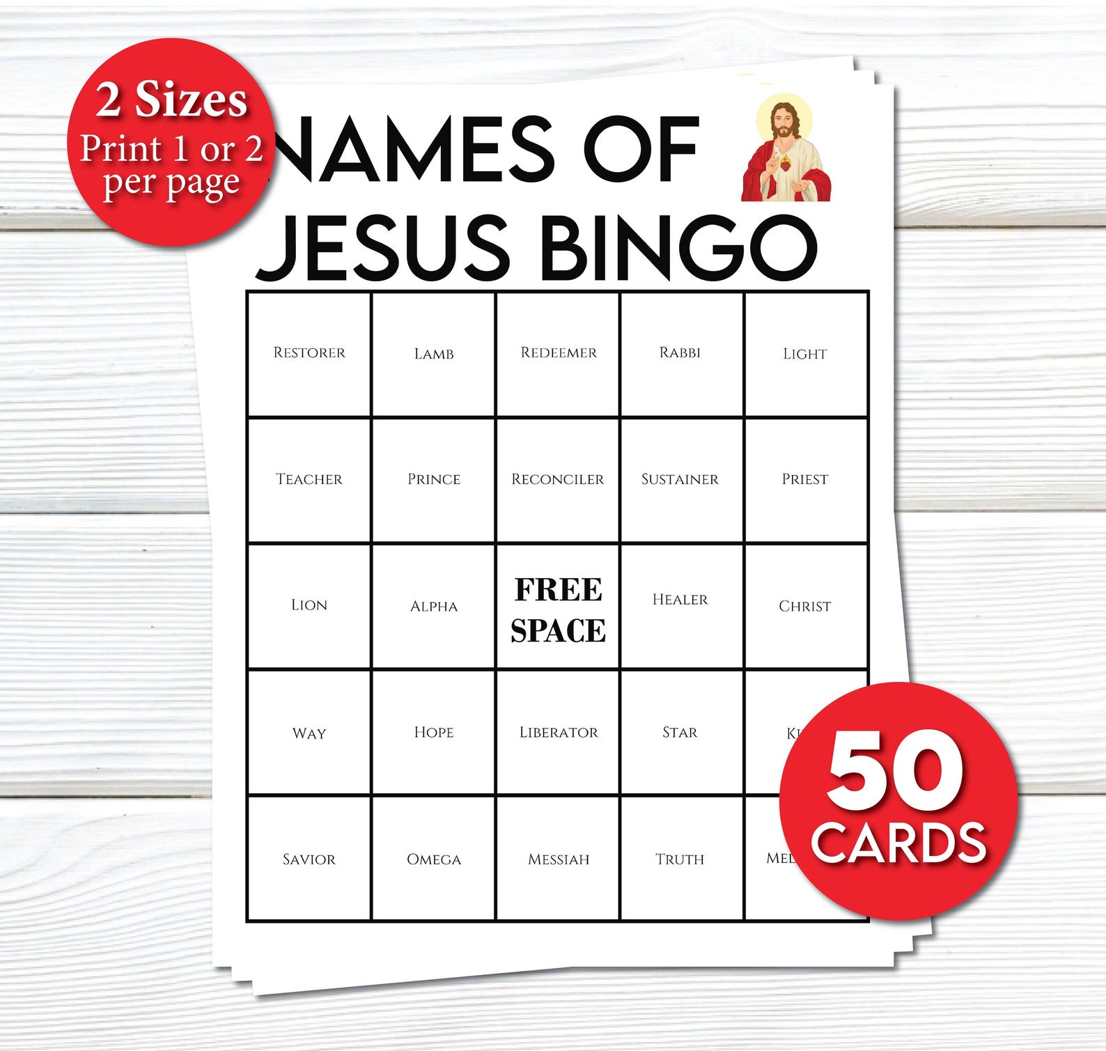 50 Names of Jesus Bingo Cards, Sunday School Game, Bible Bingo ...