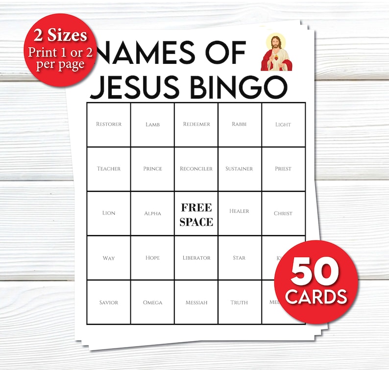 50 Names of Jesus Bingo Cards, Sunday School Game, Bible Bingo ...