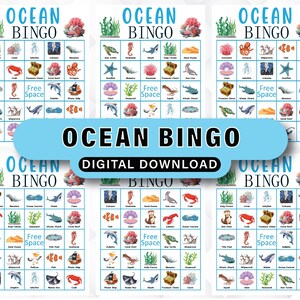 60 Ocean Bingo Cards, Ocean Bingo Activity, Under the Sea Bingo Cards ...