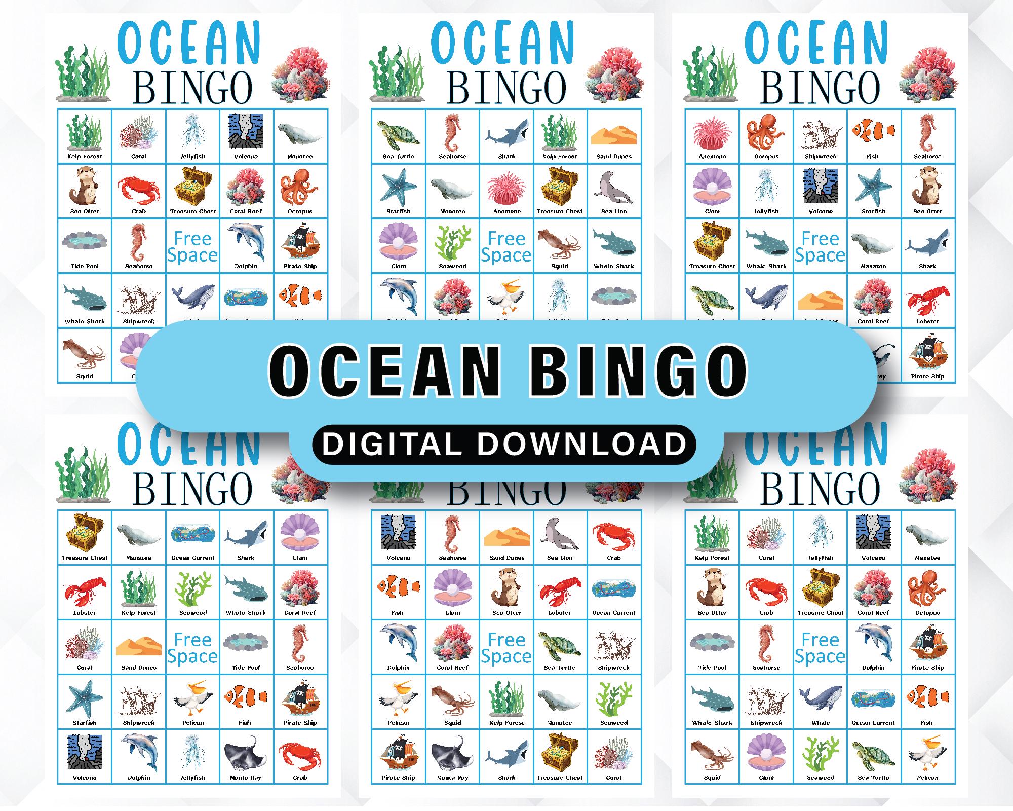 60 Ocean Bingo Cards, Ocean Bingo Activity, Under the Sea Bingo Cards ...