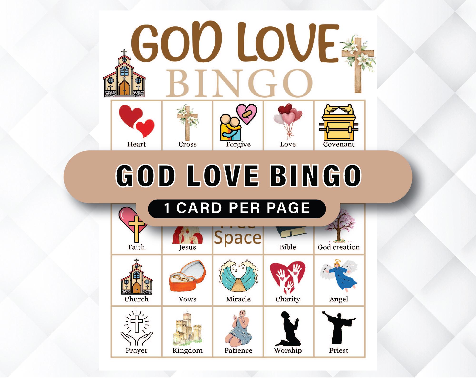 60 Gods Love Bingo Cards, Bible Bingo Card, Church Bingo Game, Bible ...
