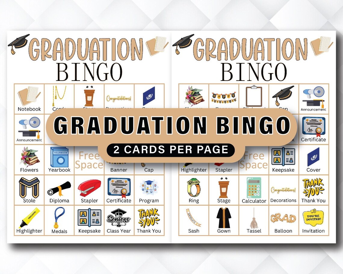 60 Graduation Bingo Cards, Graduation Party Games, Graduation Activity ...