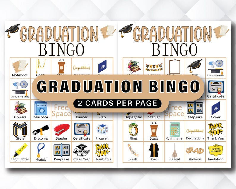 60 Graduation Bingo Cards, Graduation Party Games, Graduation Activity ...