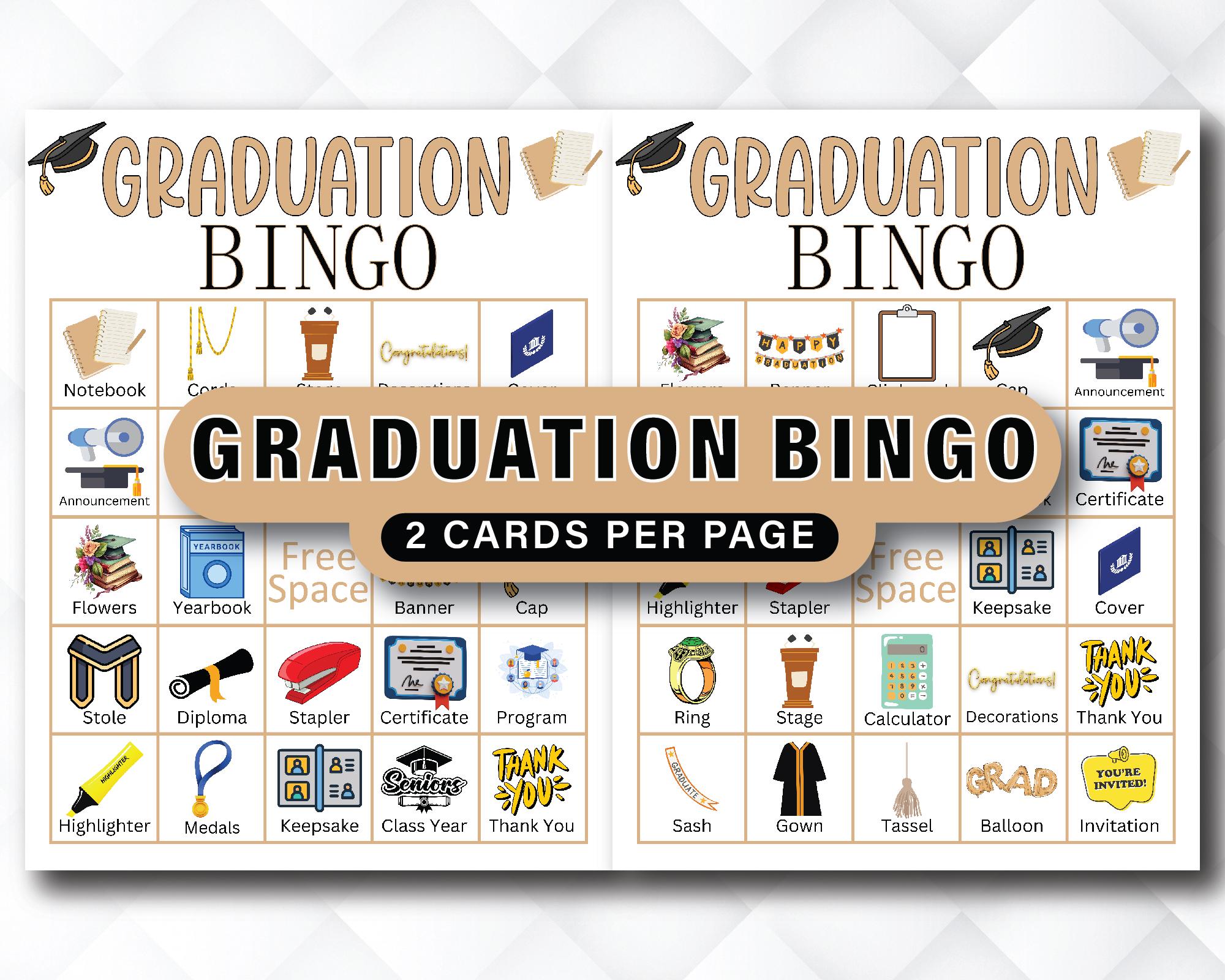 60 Graduation Bingo Cards, Graduation Party Games, Graduation Activity ...