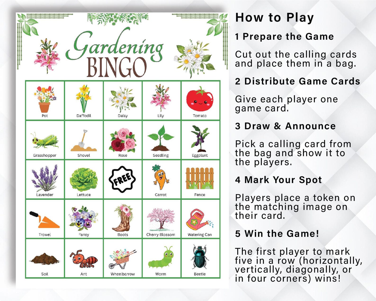 Gardening Bingo Cards, Garden Bingo, Spring Bingo, Garden Activity ...