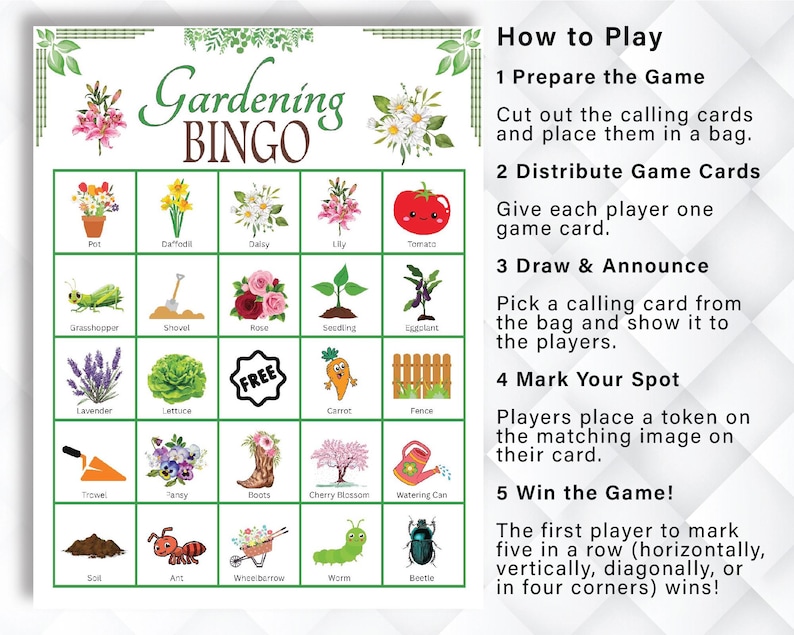 Gardening Bingo Cards, Garden Bingo, Spring Bingo, Garden Activity ...