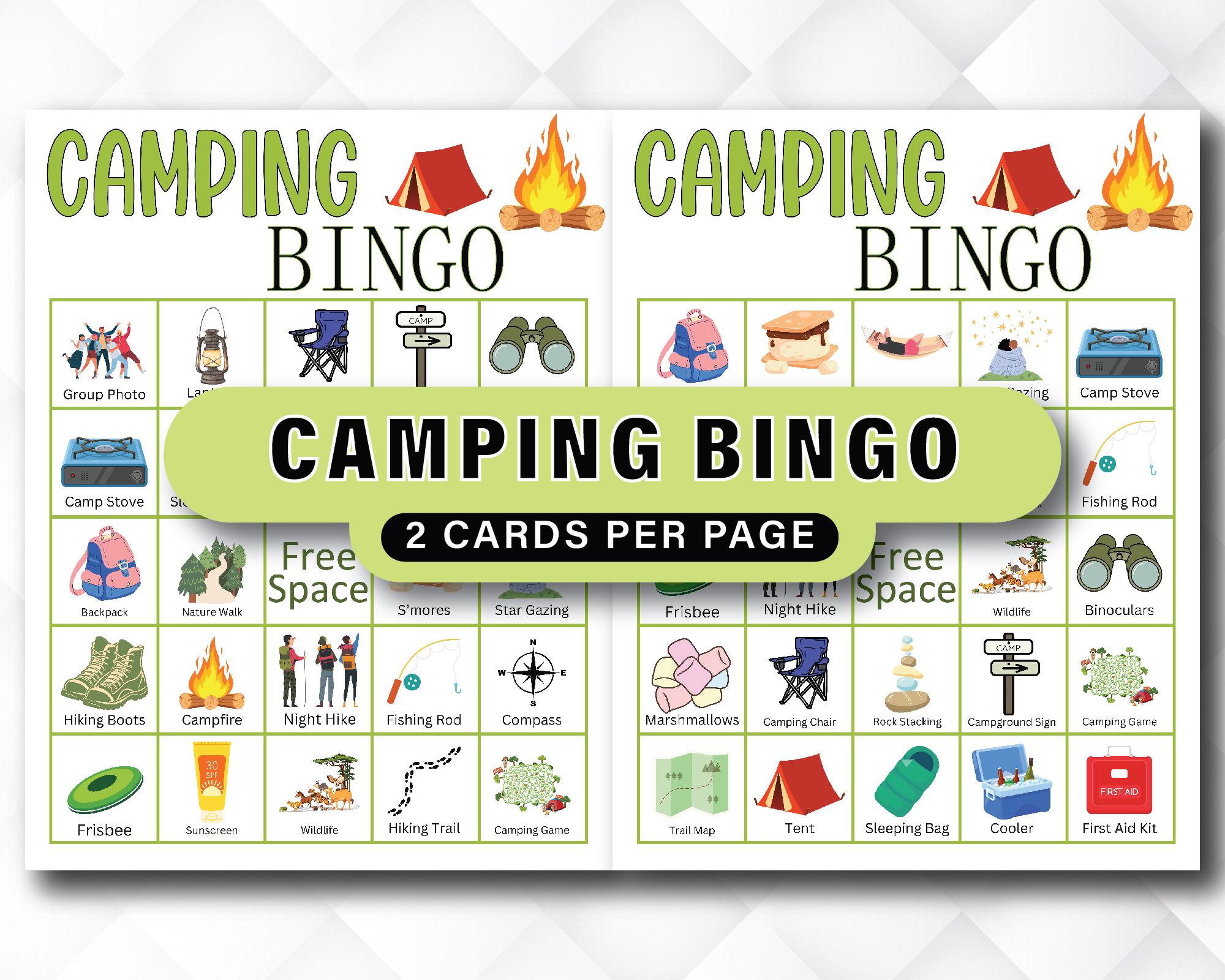 60 Camping Bingo Cards, Camping Game, Camping Party Game, Forest Nature ...