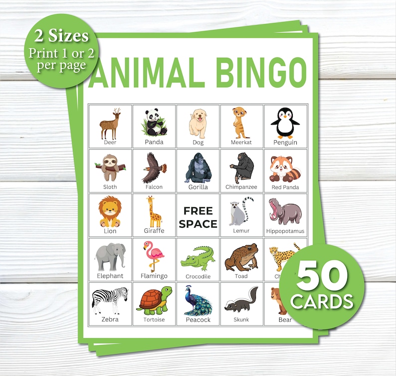 Animal Bingo, 50 Printable Animal Bingo Cards, Animal Birthday Bingo ...