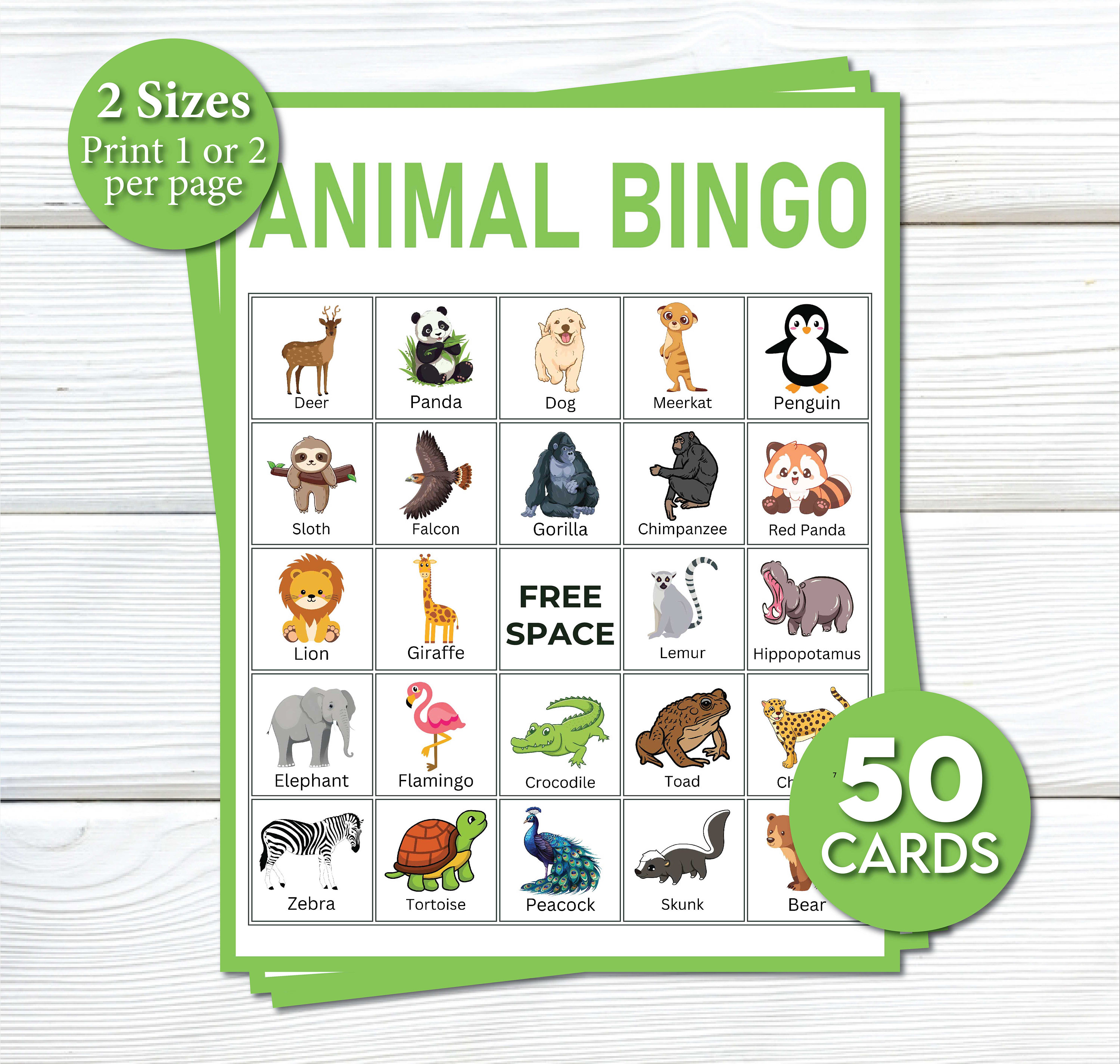Animal Bingo, 50 Printable Animal Bingo Cards, Animal Birthday Bingo ...