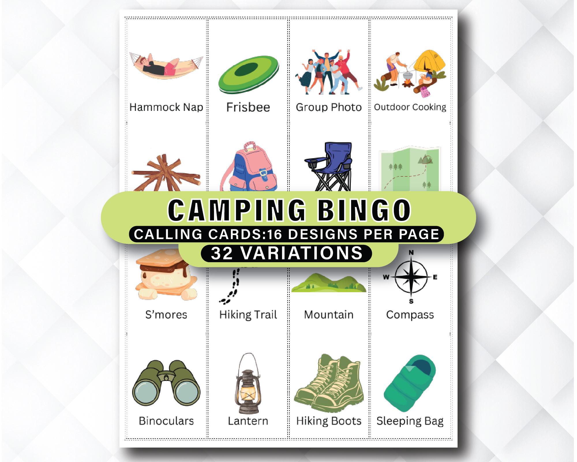 60 Camping Bingo Cards, Camping Game, Camping Party Game, Forest Nature ...