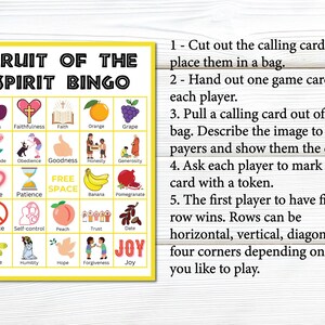 Fruit of the Spirit Bingo, Bible Bingo, Bible Activity for Kids, 1 or 2 ...