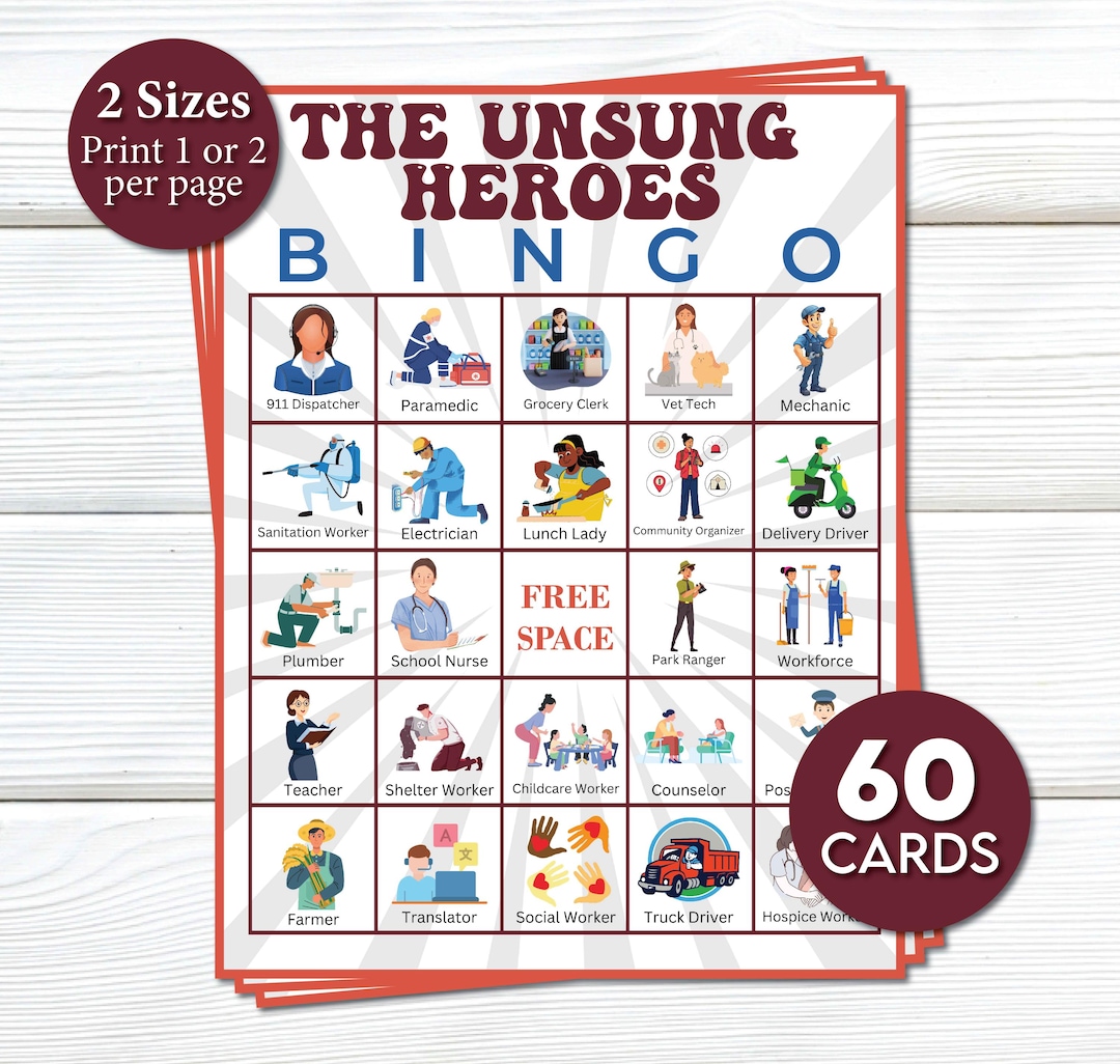 60 Unsung Heroes Bingo Game Card, Superheroes Bingo, Event Game PDF ...