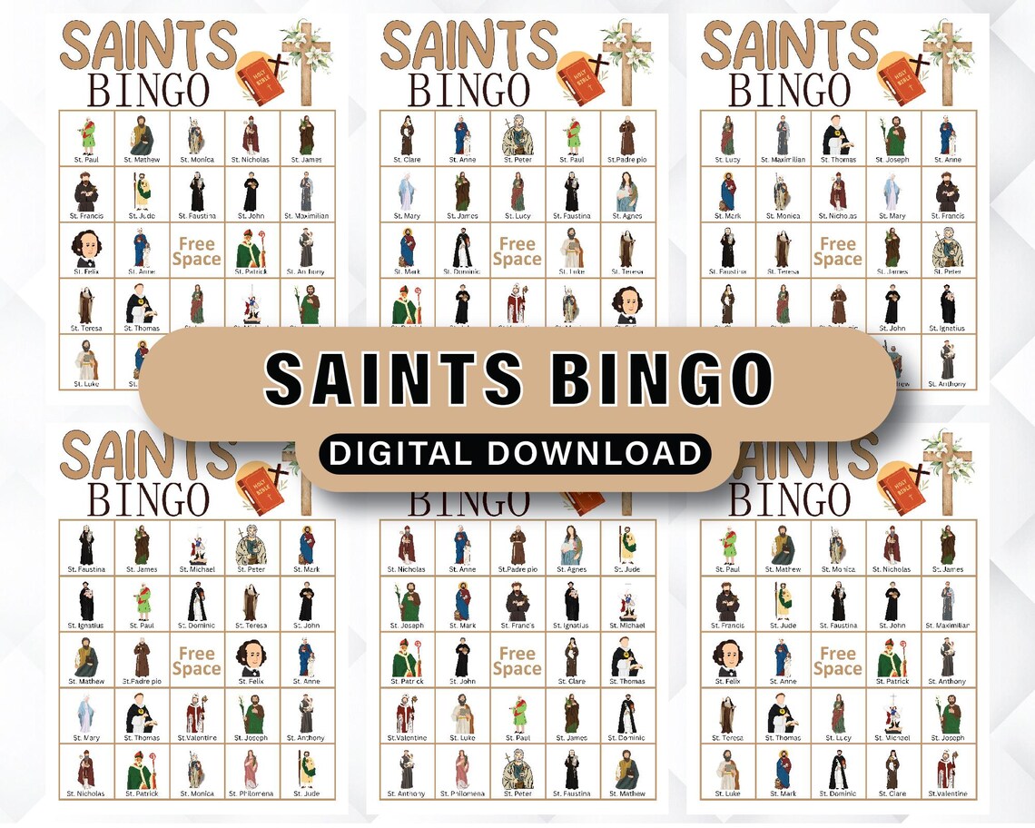 60 Catholic Saints Bingo Cards, All Saints' Day Party Game, Christian ...
