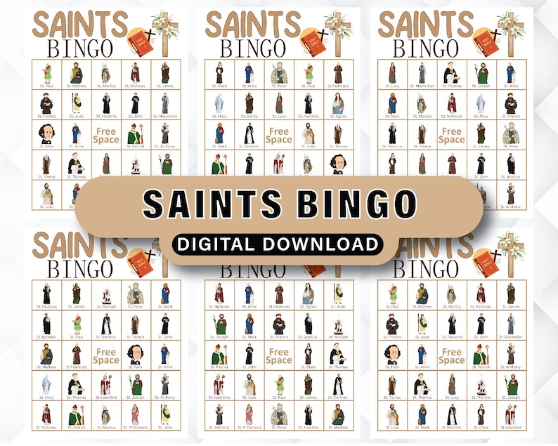 60 Catholic Saints Bingo Cards, All Saints' Day Party Game, Christian ...