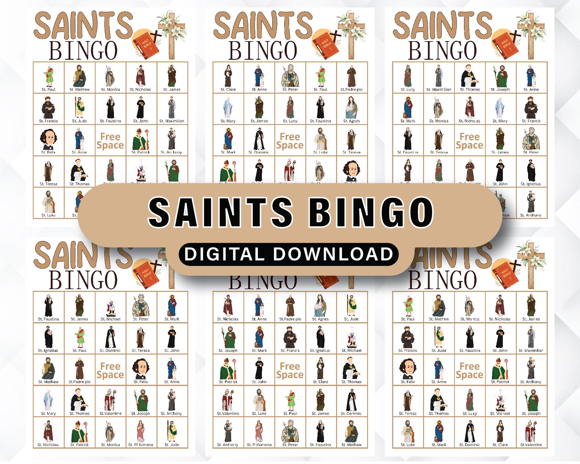 60 Catholic Saints Bingo Cards, All Saints' Day Party Game, Christian ...