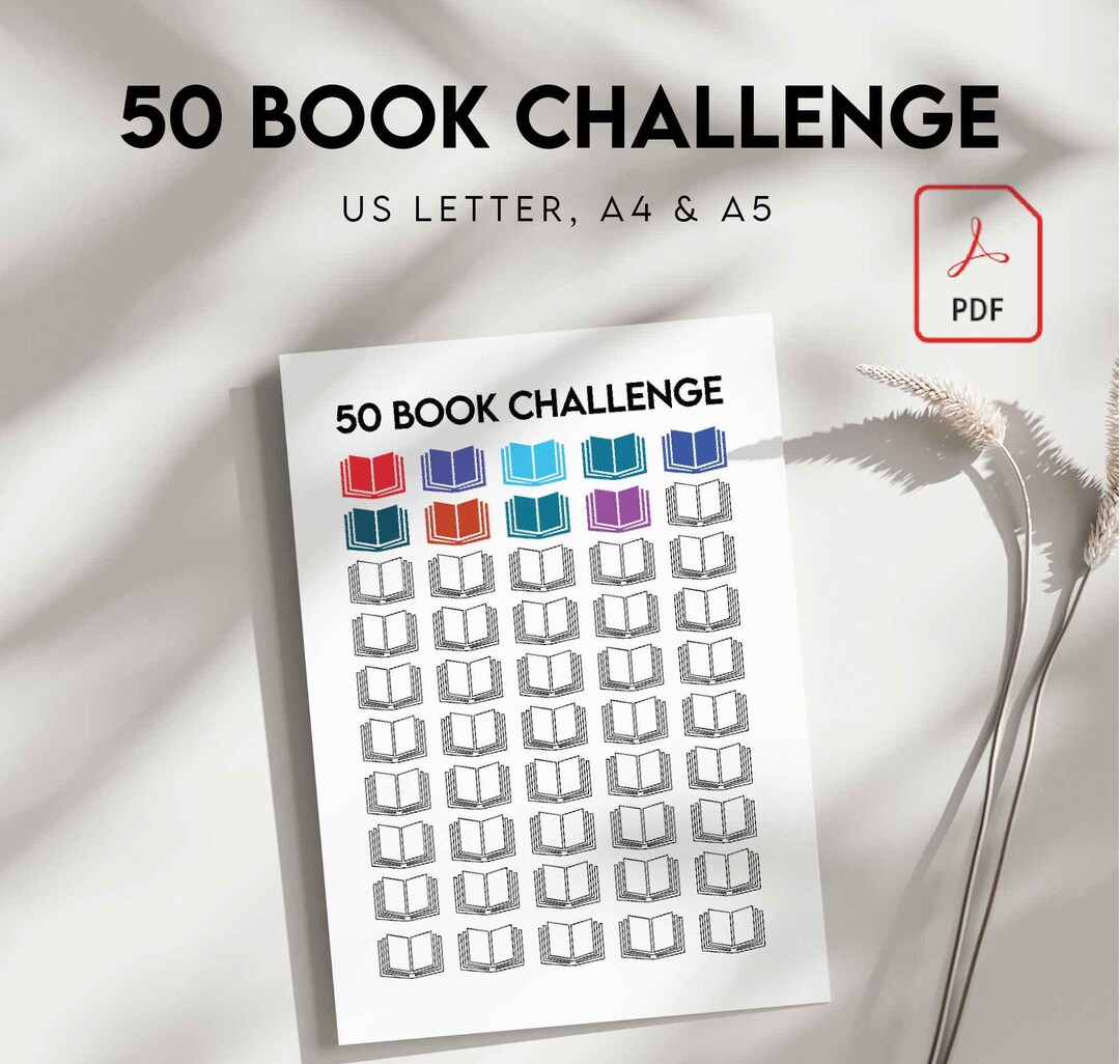 50 Book Reading Challenge, Reading Log, Printable Planner Page ...