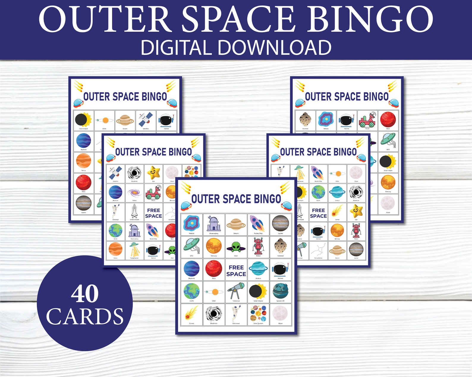 Outer Space Bingo, Solar System Bingo, Astronomy Bingo, 40 Printable ...