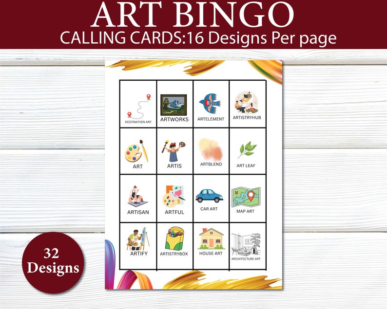Art Bingo, 50 Printable Art Bingo Cards, Art Party Game for Kids, Art ...