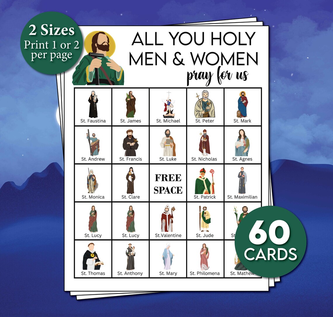 60 Catholic Saints Bingo Cards, All Saints' Day Party Game, Christian ...