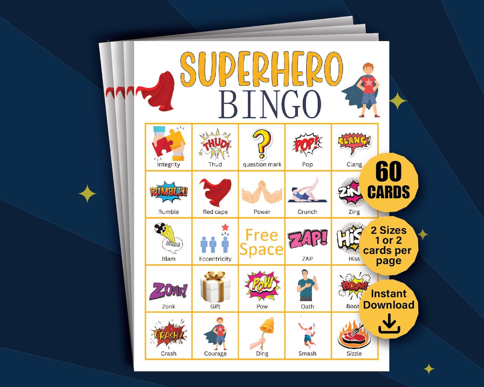 Superhero Bingo, 60 Superhero Bingo Cards, Kid's Printable Bingo Game ...