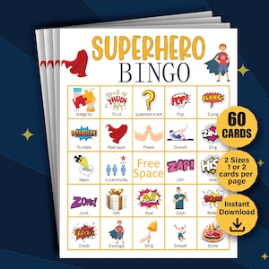 Superhero Bingo, 60 Superhero Bingo Cards, Kid's Printable Bingo Game ...
