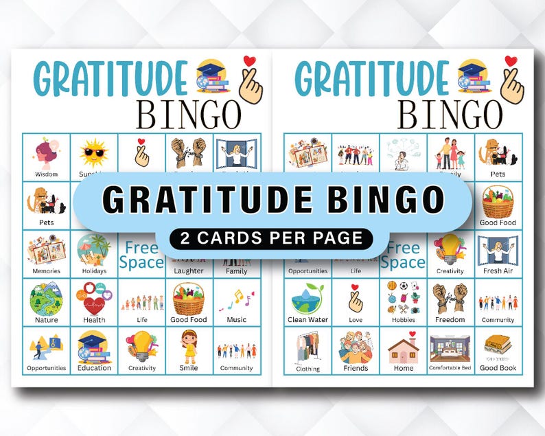 60 Gratitude Bingo Cards, Counseling Bingo Game, Mindfulness Bingo ...