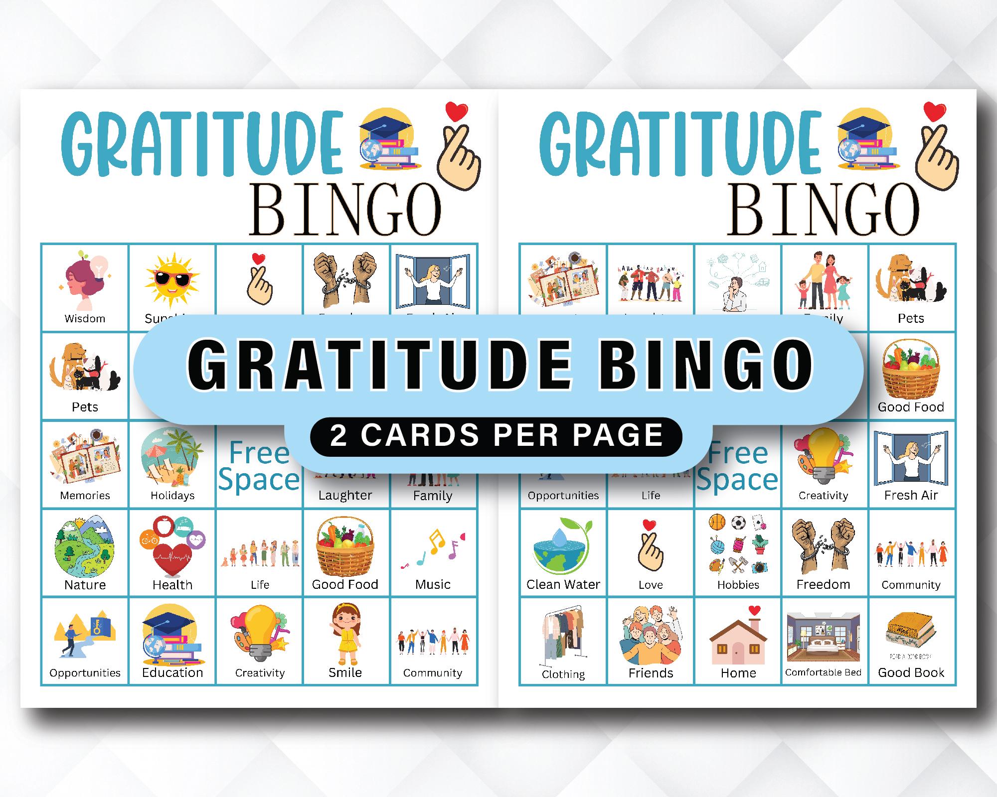 60 Gratitude Bingo Cards, Counseling Bingo Game, Mindfulness Bingo ...