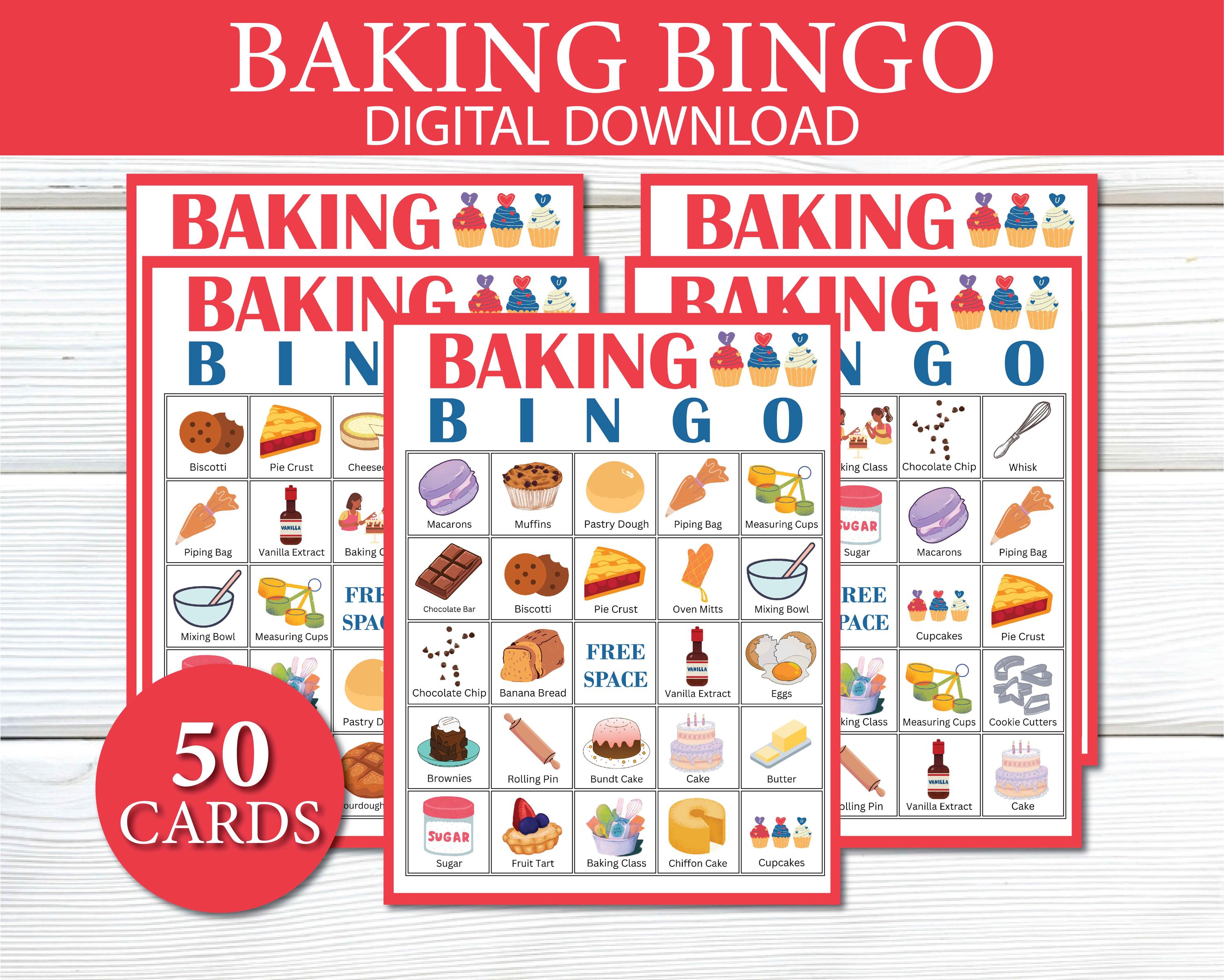 50 Baking Bingo Cards, Printable Baking Bingo Card, Baking Birthday ...