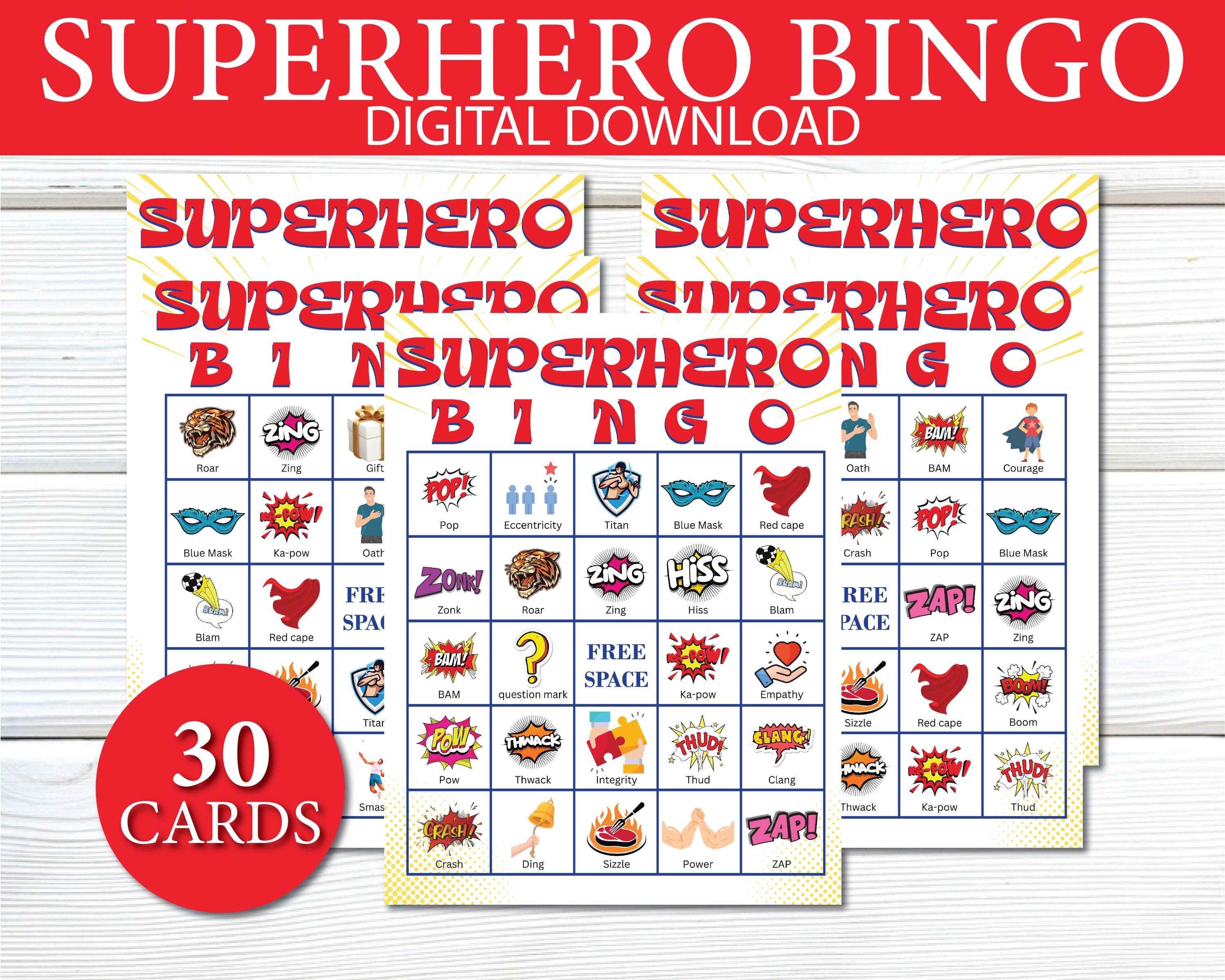 Superhero Bingo, 30 Superhero Bingo Cards, Kid's Printable Bingo Game ...
