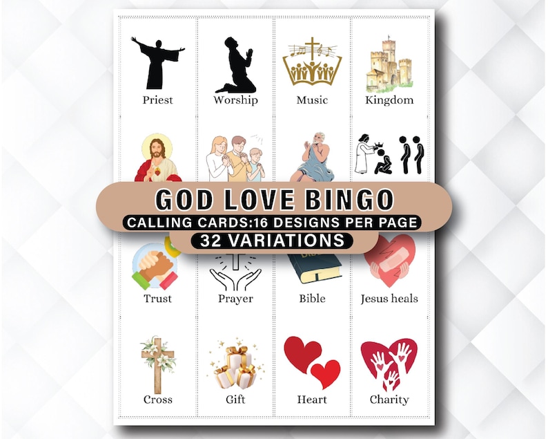60 Gods Love Bingo Cards, Bible Bingo Card, Church Bingo Game, Bible ...