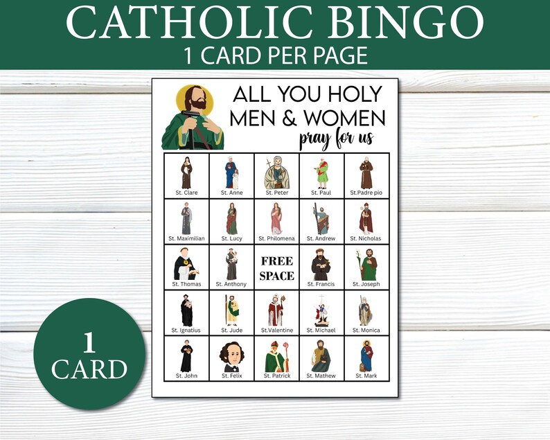 60 Catholic Saints Bingo Cards, All Saints' Day Party Game, Christian ...