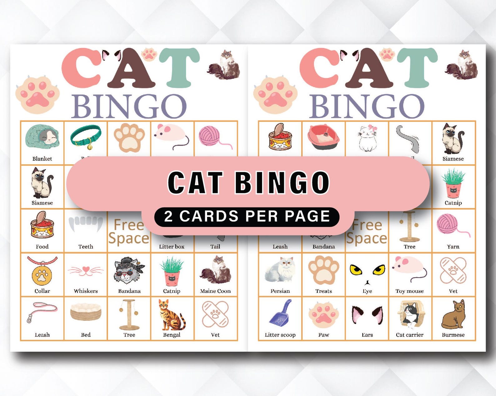 60 Cat Bingo Cards, Kitten Bingo, Kitty Party Game, Pets Classroom ...