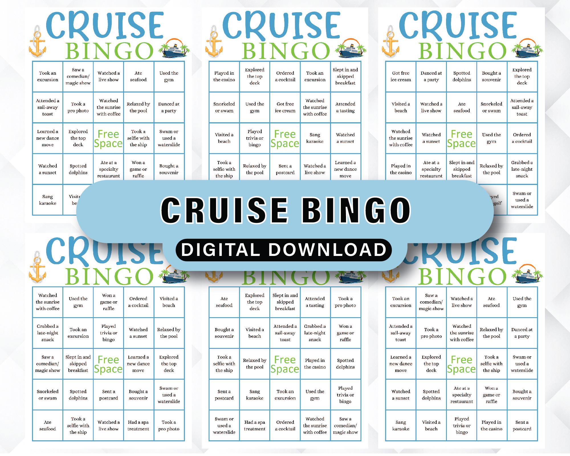 Cruise Bingo, 60 Cruise Bingo Cards, Cruise Games, Family Cruise Games ...