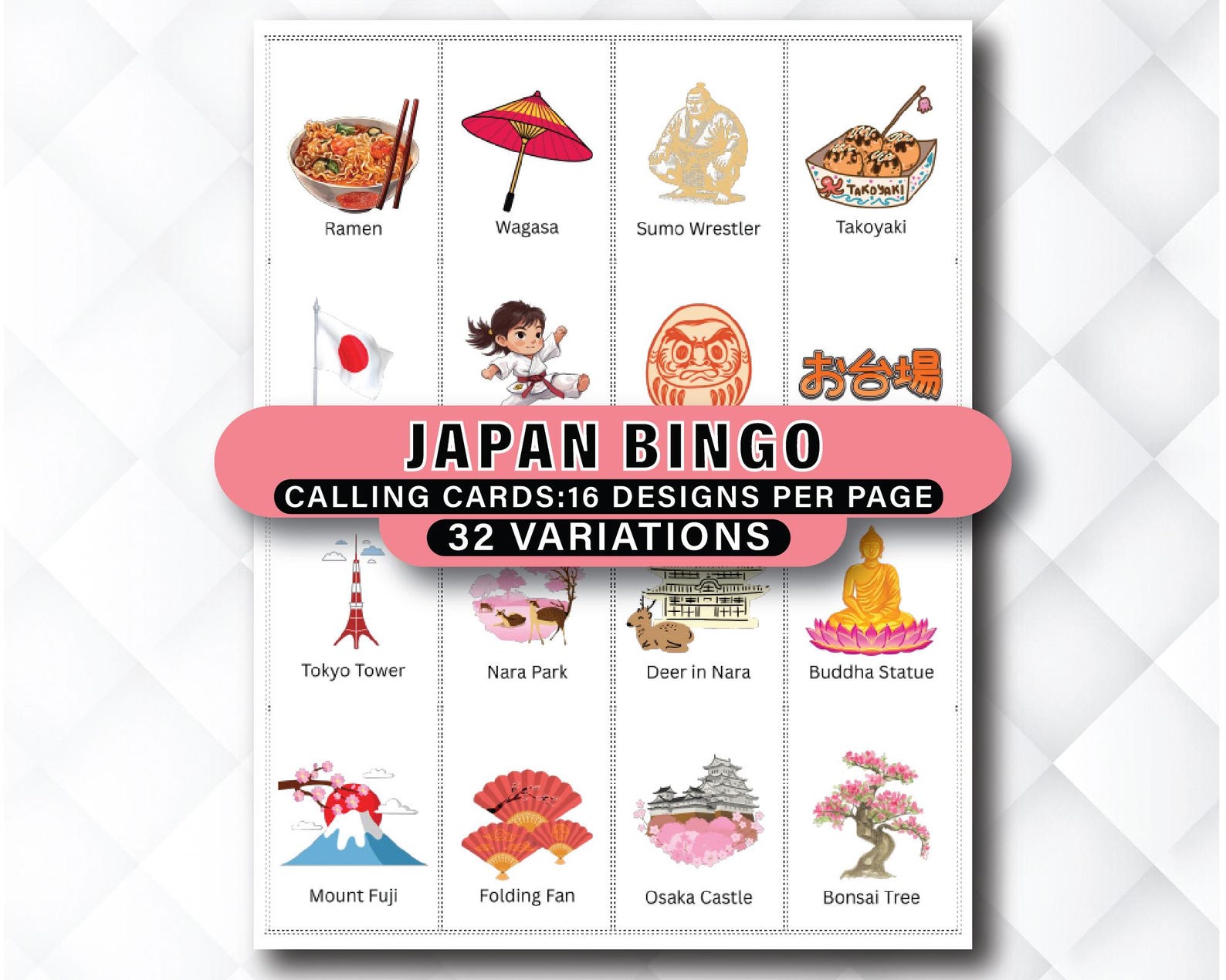 60 Japan Bingo Cards, Japan Travel Bingo, Asia Trip Vacation, Japanese ...