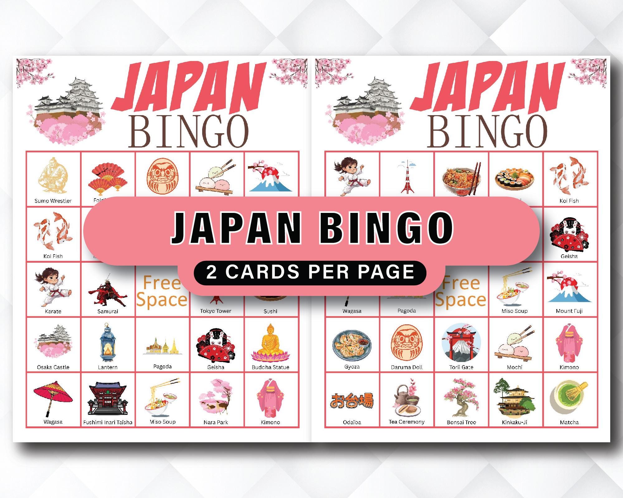 60 Japan Bingo Cards, Japan Travel Bingo, Asia Trip Vacation, Japanese ...