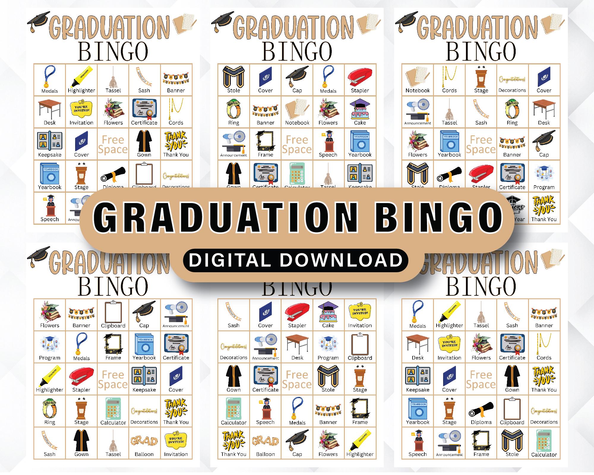60 Graduation Bingo Cards, Graduation Party Games, Graduation Activity ...