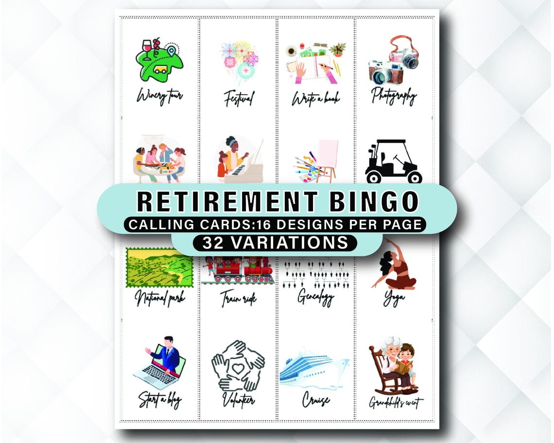 60 Retirement Bingo Cards, Retirement Activity, Retirement Party Game ...