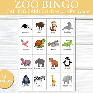 Zoo Bingo, 50 Printable Zoo Bingo Cards, Zoo Birthday Bingo, Animal ...